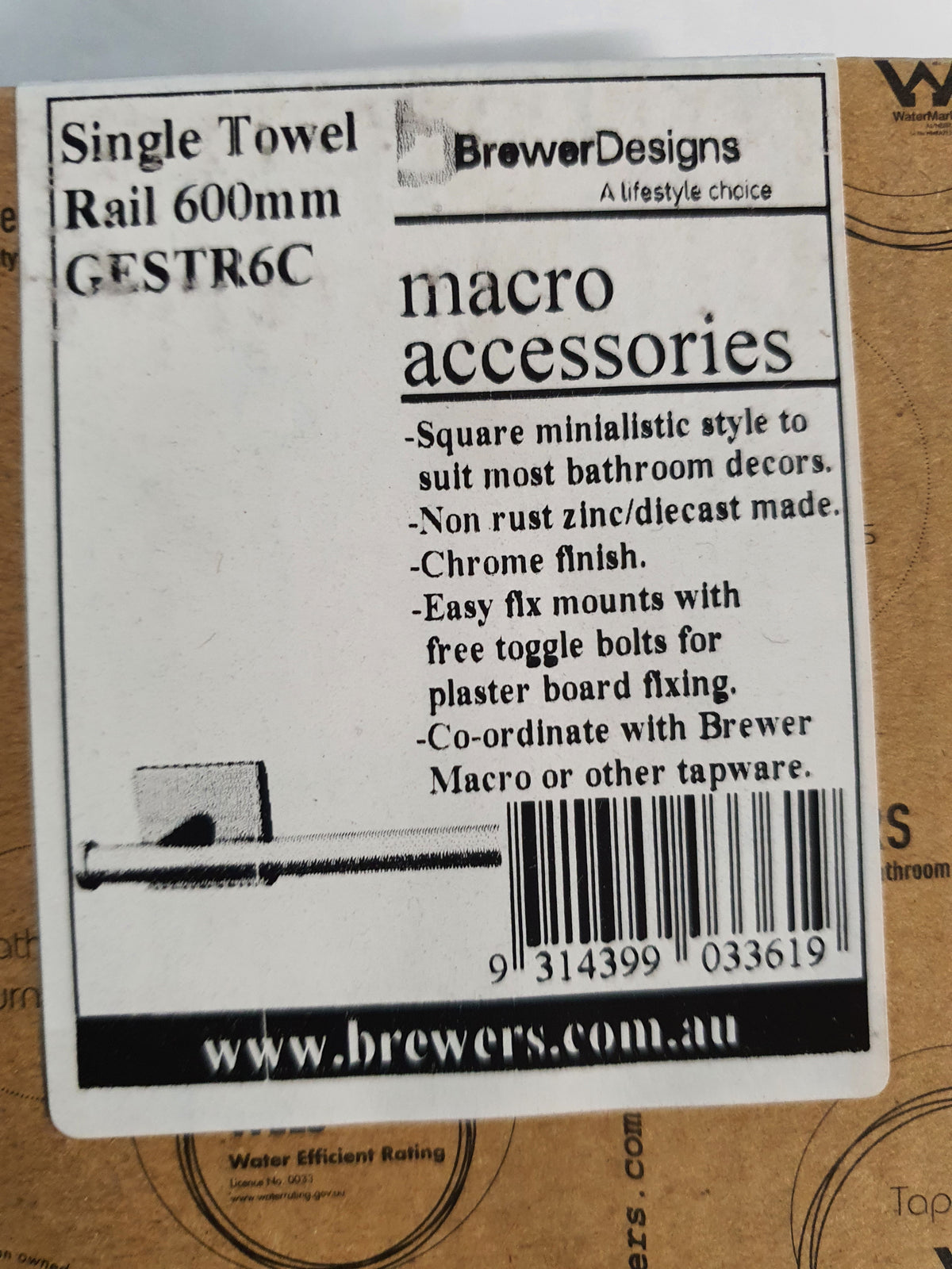 Brewers Designs - Macro Single Towel Rail 600mm - GESTR6C/ 2 FOR THE P ...