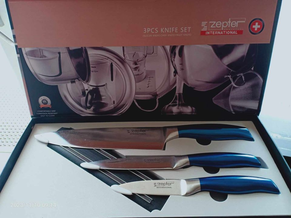Zepter Chef Knife Set 3PCS with German Steel Ultra Sharp Magnetic Hold ...